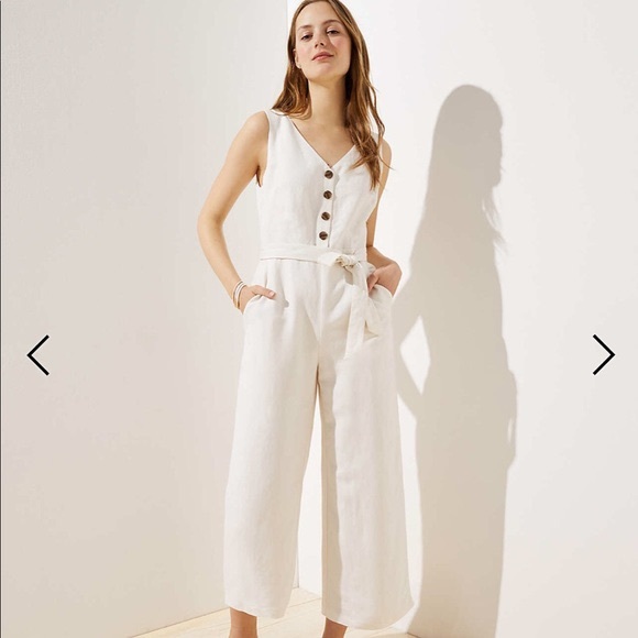 LOFT | Pants & Jumpsuits | Loft Ivory Wide Leg Belted Jumpsuit | Poshmark